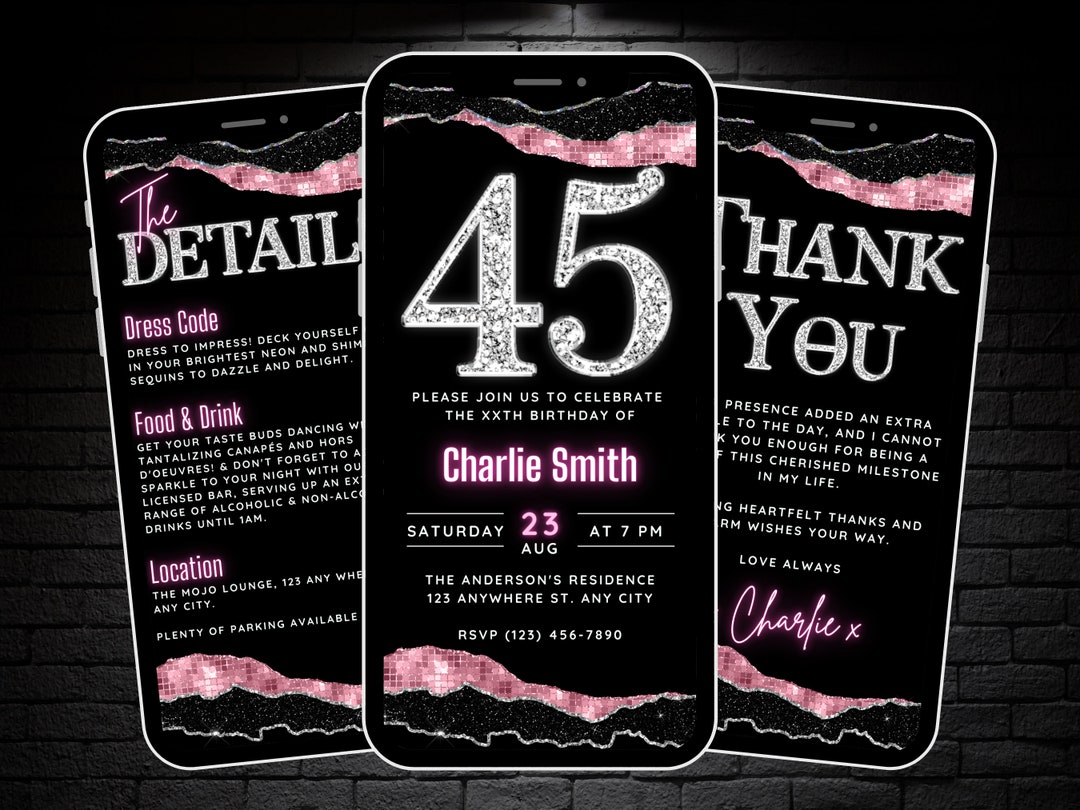 Digital 45th Birthday Invitation 45th Diamond Invitation for - Etsy