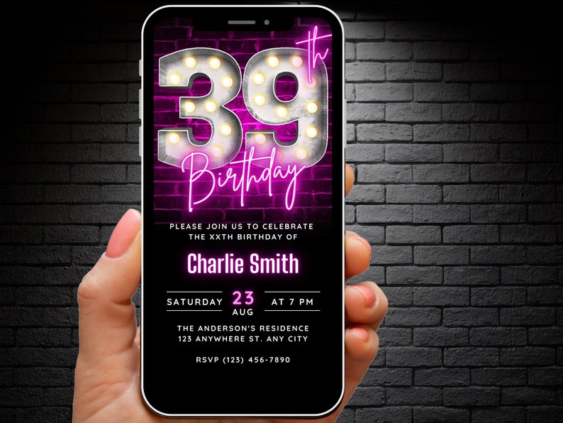 Editable 39th Birthday Invitation for Women Digital Template - Etsy