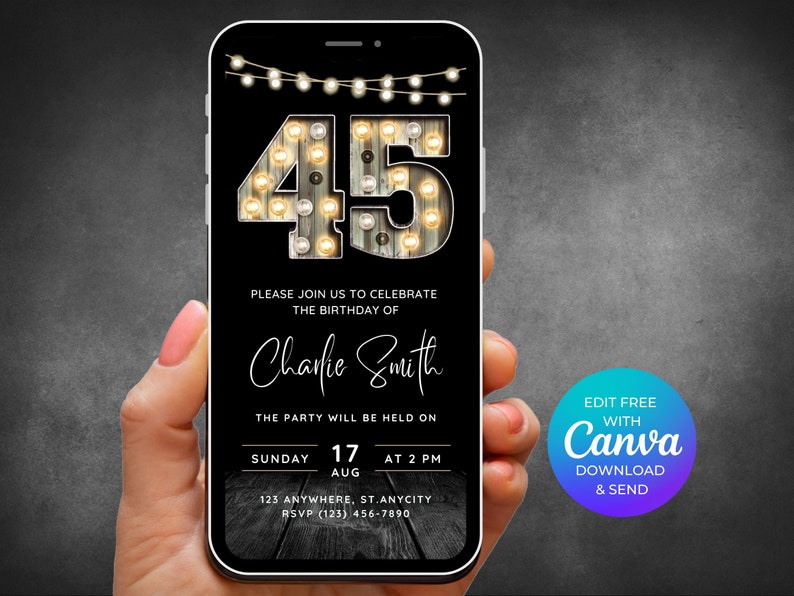 45th Birthday Party Invitation for Men Invite for Adults - Etsy