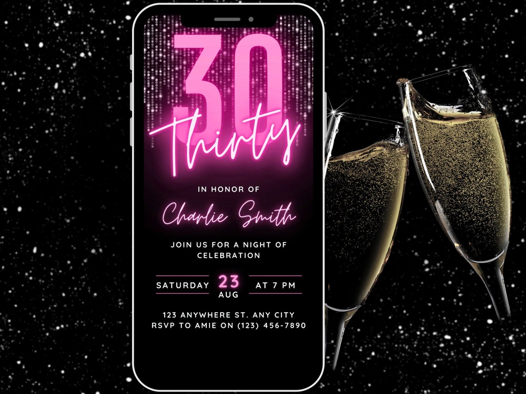 Thirty 30th Birthday Invite Digital Invitation for Her, Self Edit Neon ...