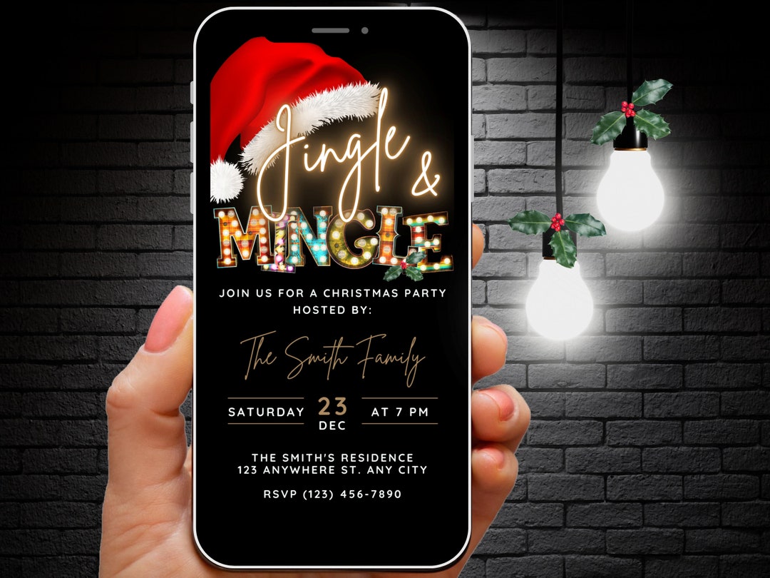 Digital Jingle and Mingle Invite Neon Christmas Party Invitation, Santa ...