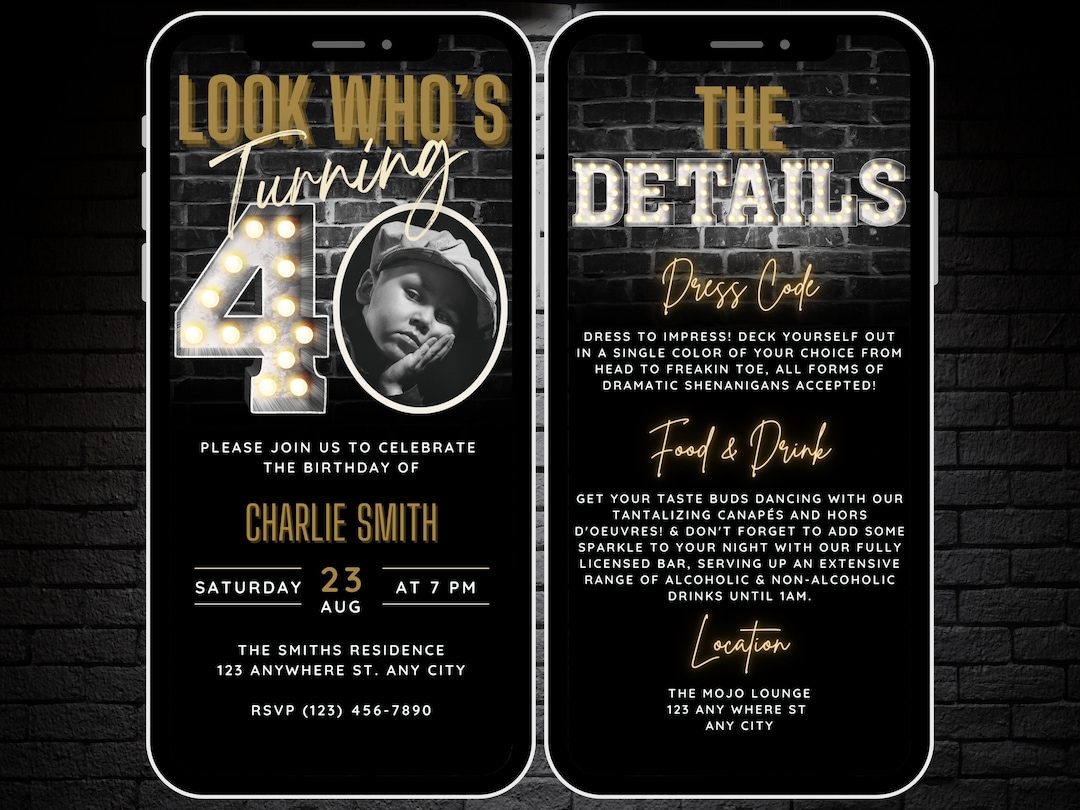 Mens 40th Birthday Invitation With Photo, Look Who's Turning 40, Digital 40th Invite Template ...