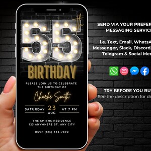 Mens 55th Birthday Invite, 55th Digital Invitation Black Gold Invite ...
