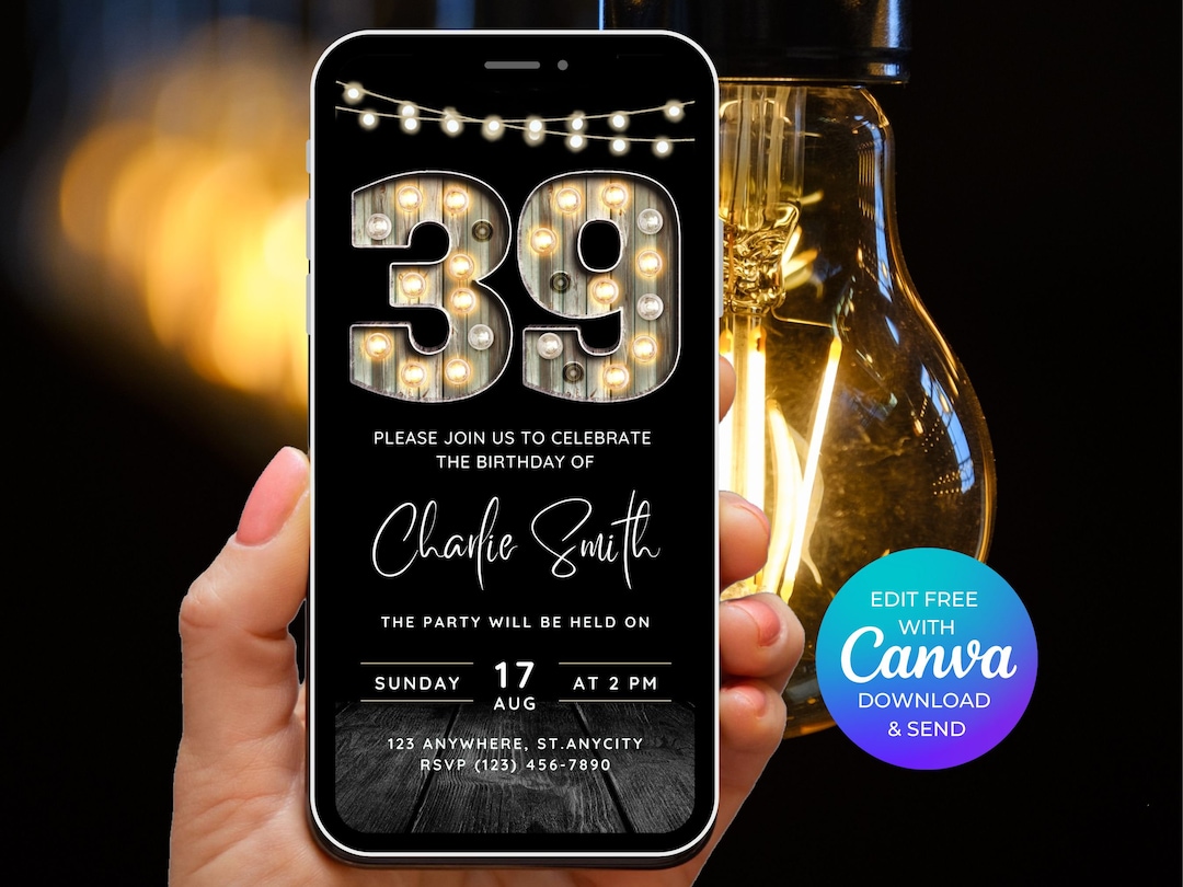 39th Birthday Party Invitation for Him Invite for Adults - Etsy