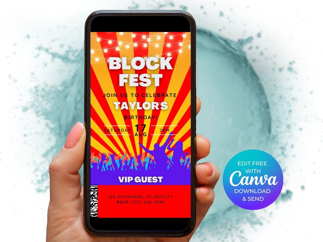 BLOCK FEST Party Festival Invitation, Block Party Music Festival Themed ...