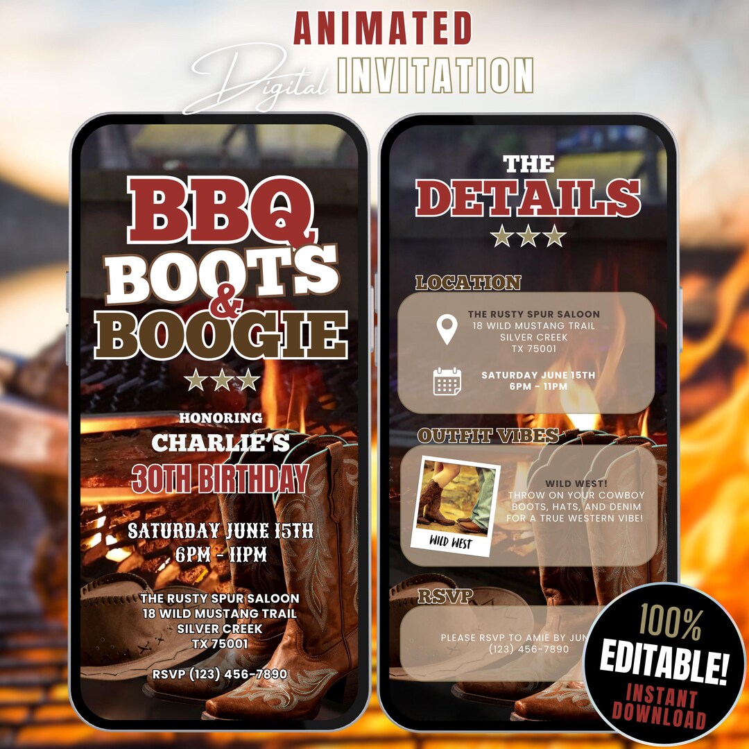 Western BBQ Birthday Invitation BBQ Boots & Boogie Digital Evite ...