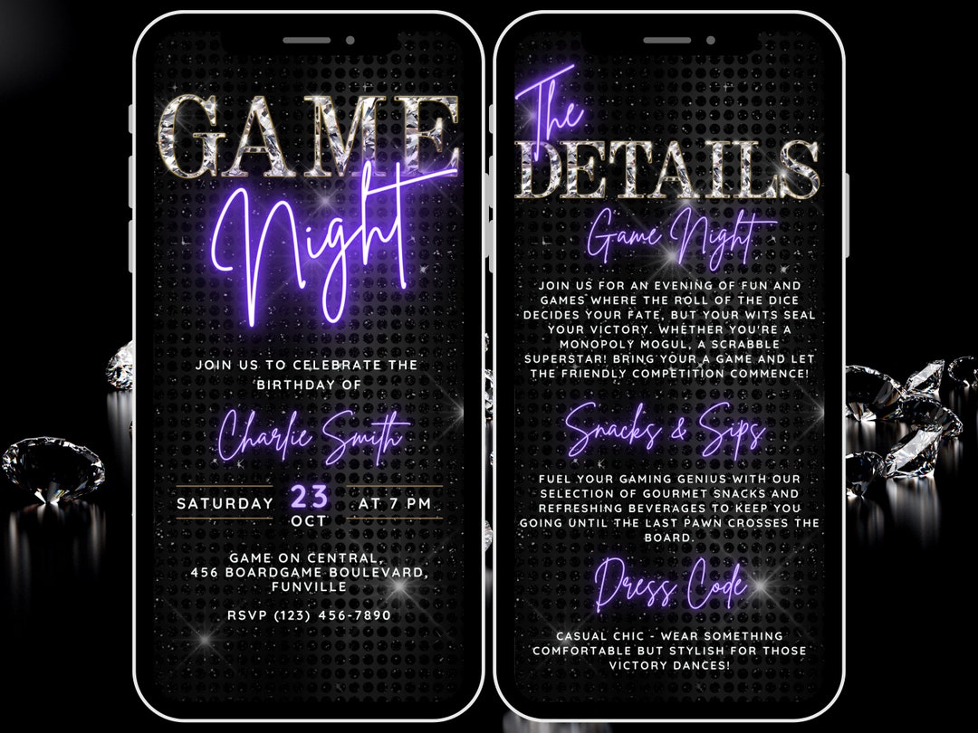 Digital Game Night Invitation for Adults, Diamond Birthday Game Night Party Invite, Poker Invite ...