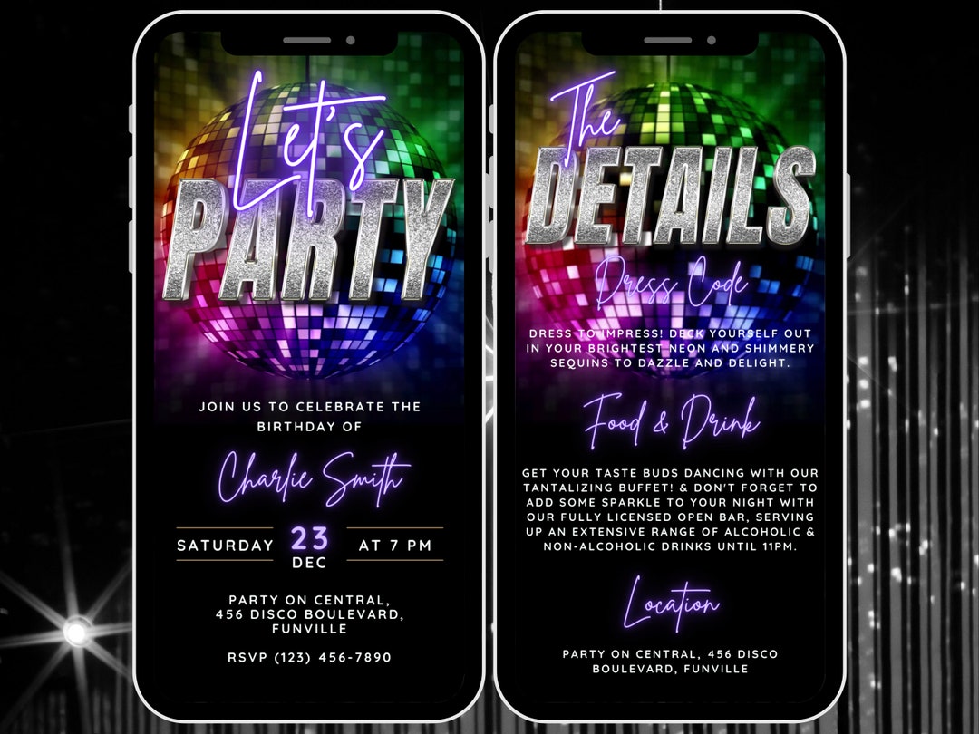 Animated Lets Party Invite Digital Invitation, Disco Diva Birthday ...