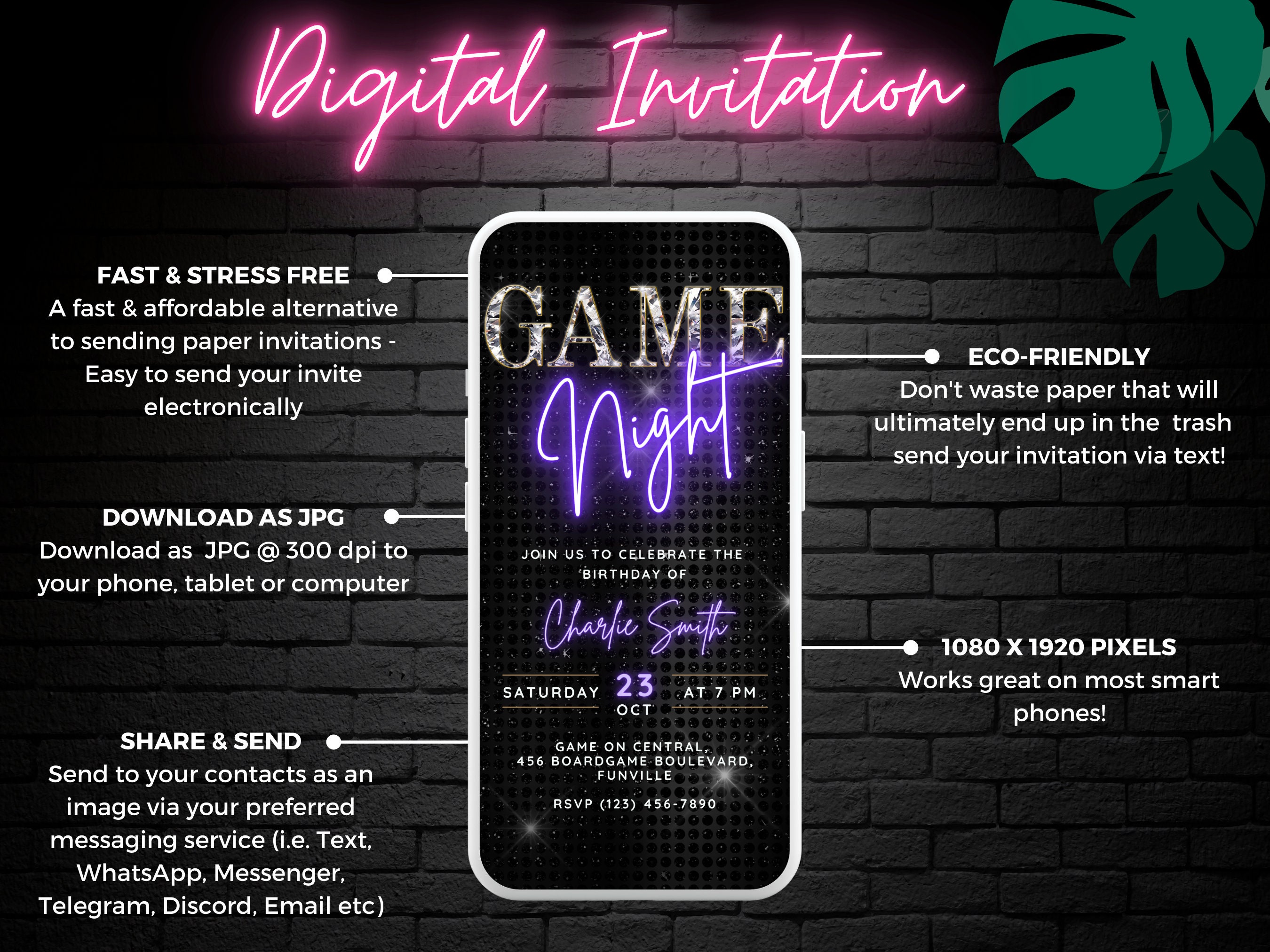 Digital Game Night Invitation for Adults, Diamond Birthday Game Night ...
