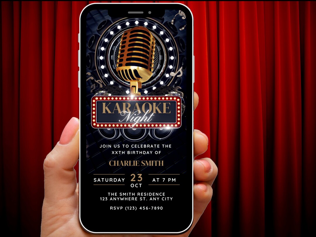 Karaoke Night Digital Invitation, Customizable Karaoke Party Invite ...