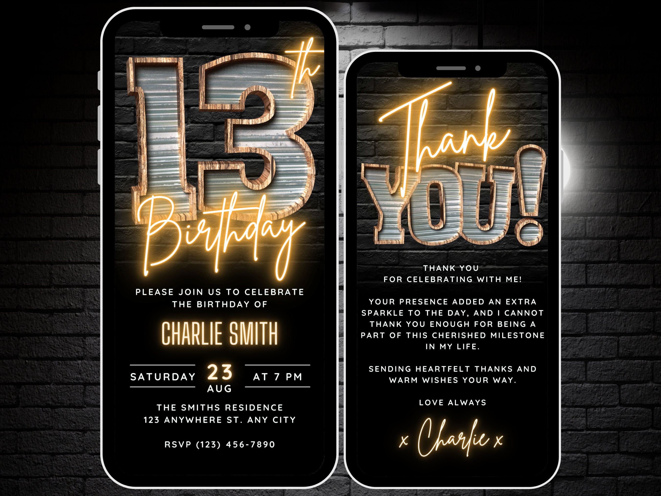 Boys Animated 13th Birthday Invitation Template, 13th Birthday Digital ...