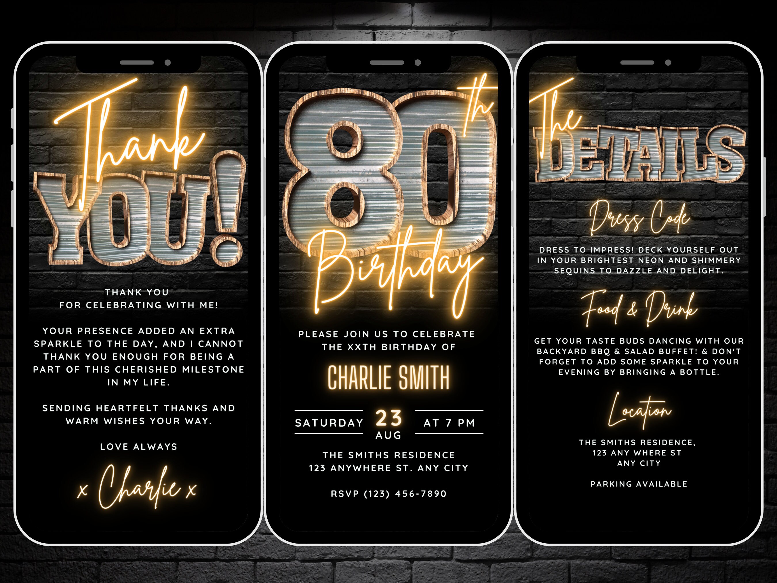 Digital 80th Birthday Invitation for Men 80 Digital Invite - Etsy