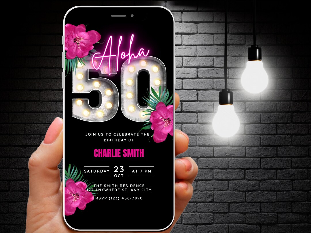 Womens Aloha 50 Birthday Invitation, Animated 50th Invite, Hello 50 ...