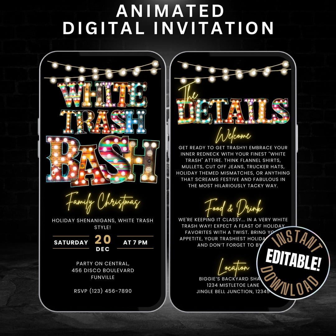 Digital White Trash Bash Christmas Party Invitation, Redneck Hootenanny ...
