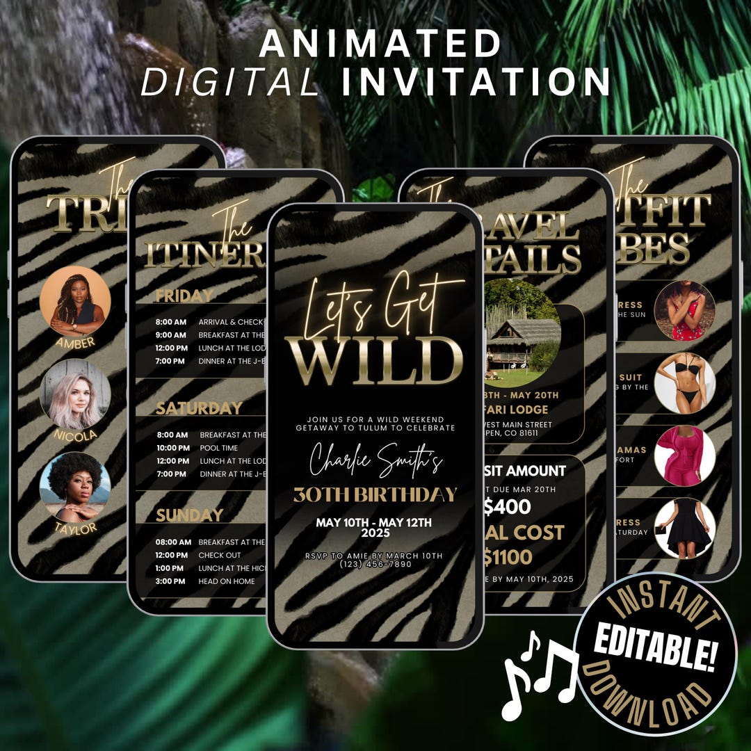Animated Girls Weekend Trip Invitation Template, Lets Get Wild Safari ...