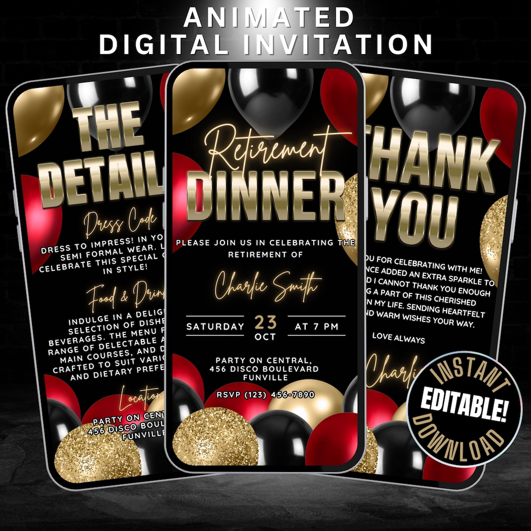 Animated Retirement Invitation Digital Self Edit Surprise Retirement ...
