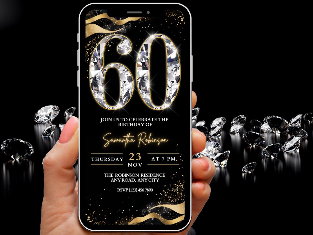 Luxury 60th Birthday Unisex Invite, Digital Diamond 60th Birthday ...
