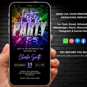 Animated Lets Party Invite Digital Invitation, Disco Diva Birthday ...