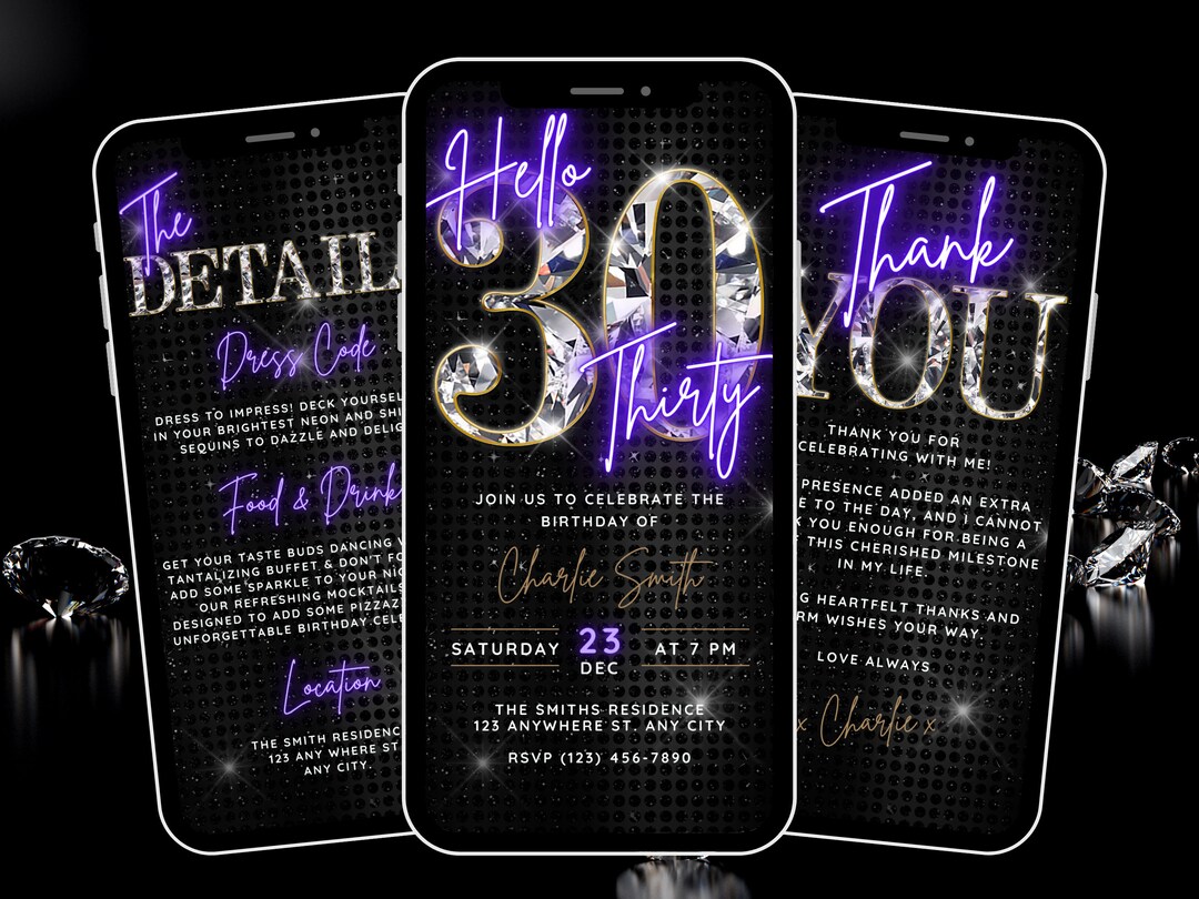 Hello Thirty Animated Digital 30th Birthday Party Invitation, Womens ...
