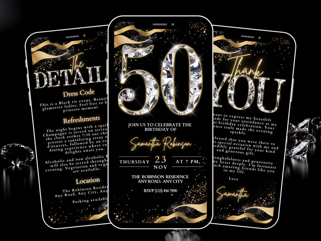 Luxury 50th Birthday Invite With Itinerary and Thank You, Diamond 50th ...