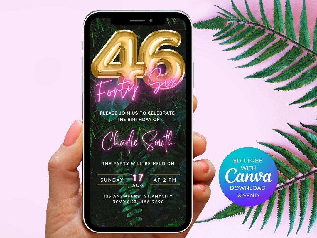 Digital 46th Birthday Party Invitation Template Neon Pink - Etsy