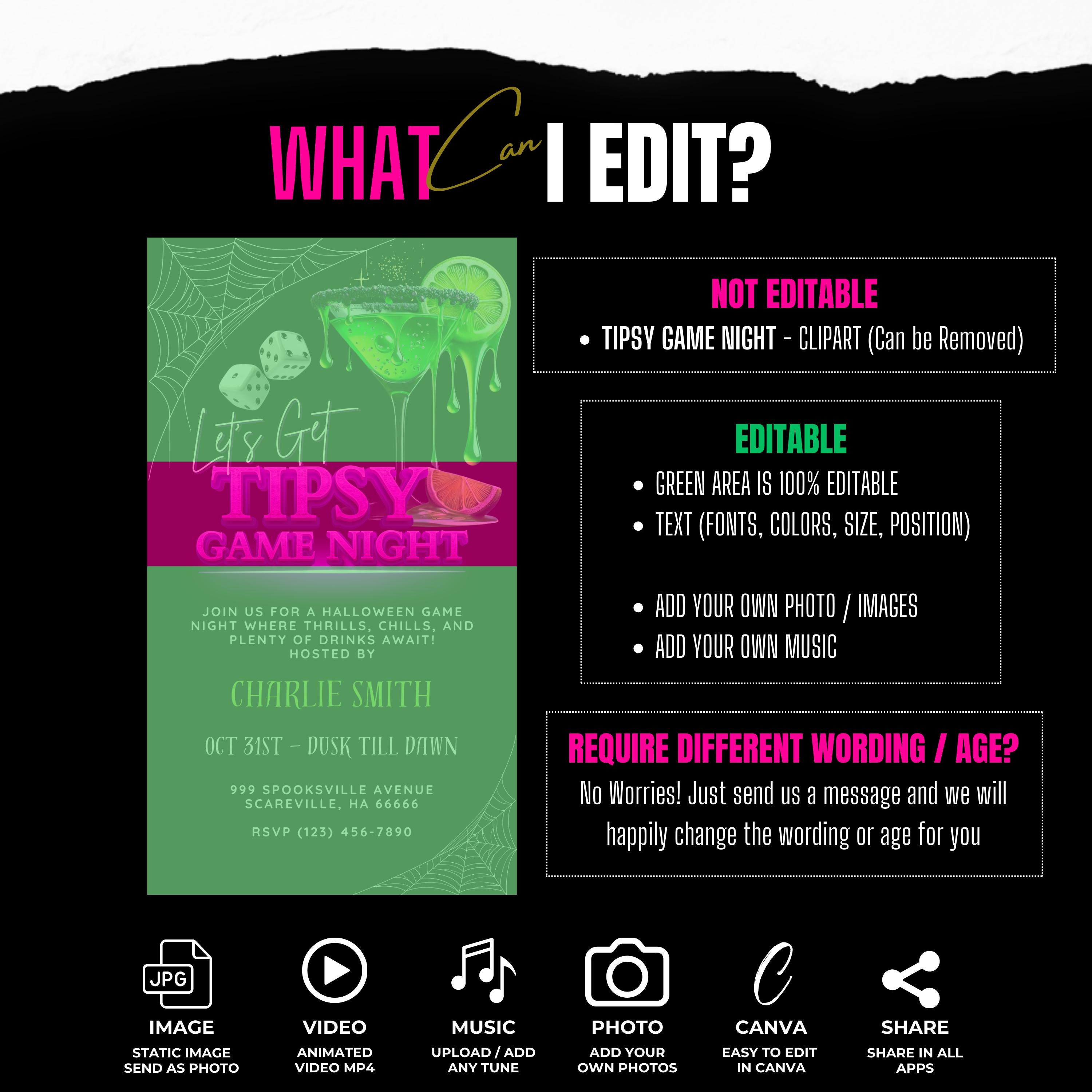 Digital Lets Get Tipsy Halloween Game Night Invitation for Adults ...