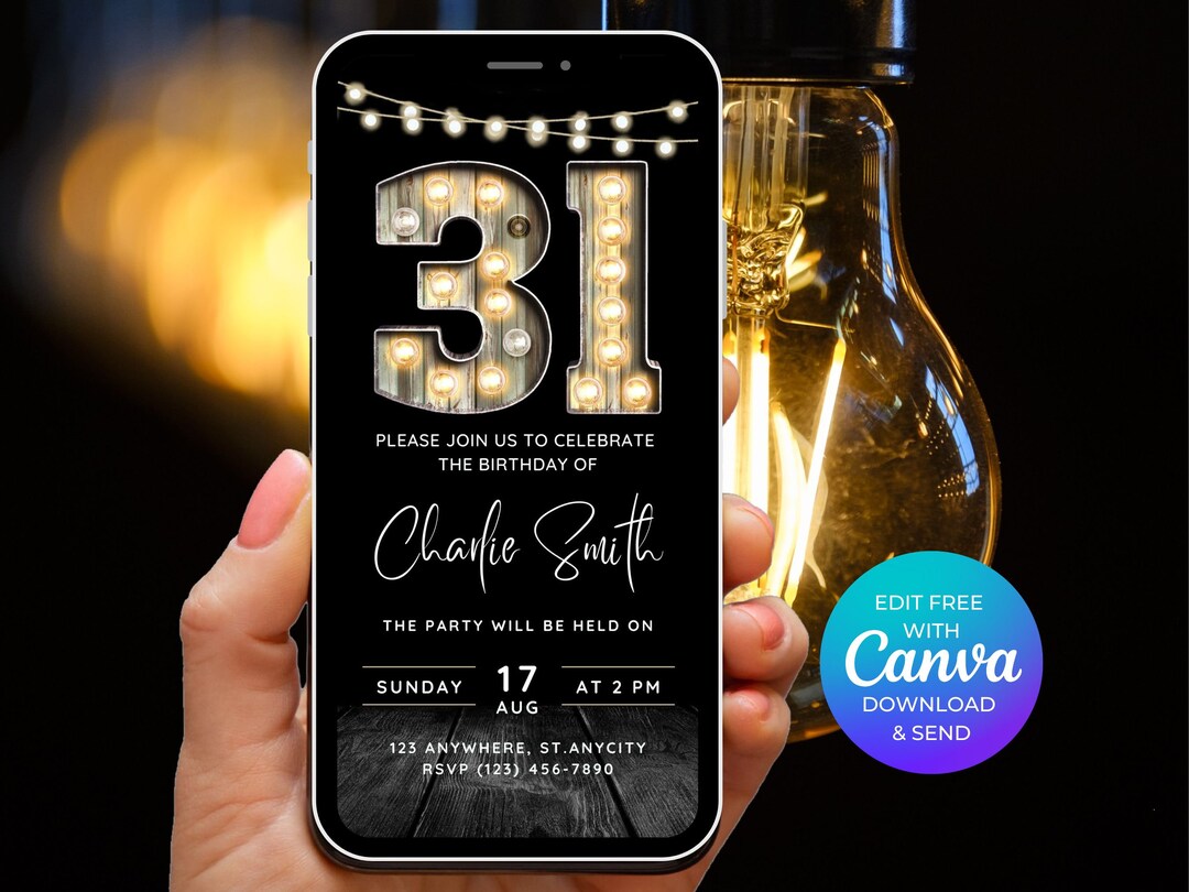 31st Birthday Party Invitation for Him Self Edit Text Invite - Etsy