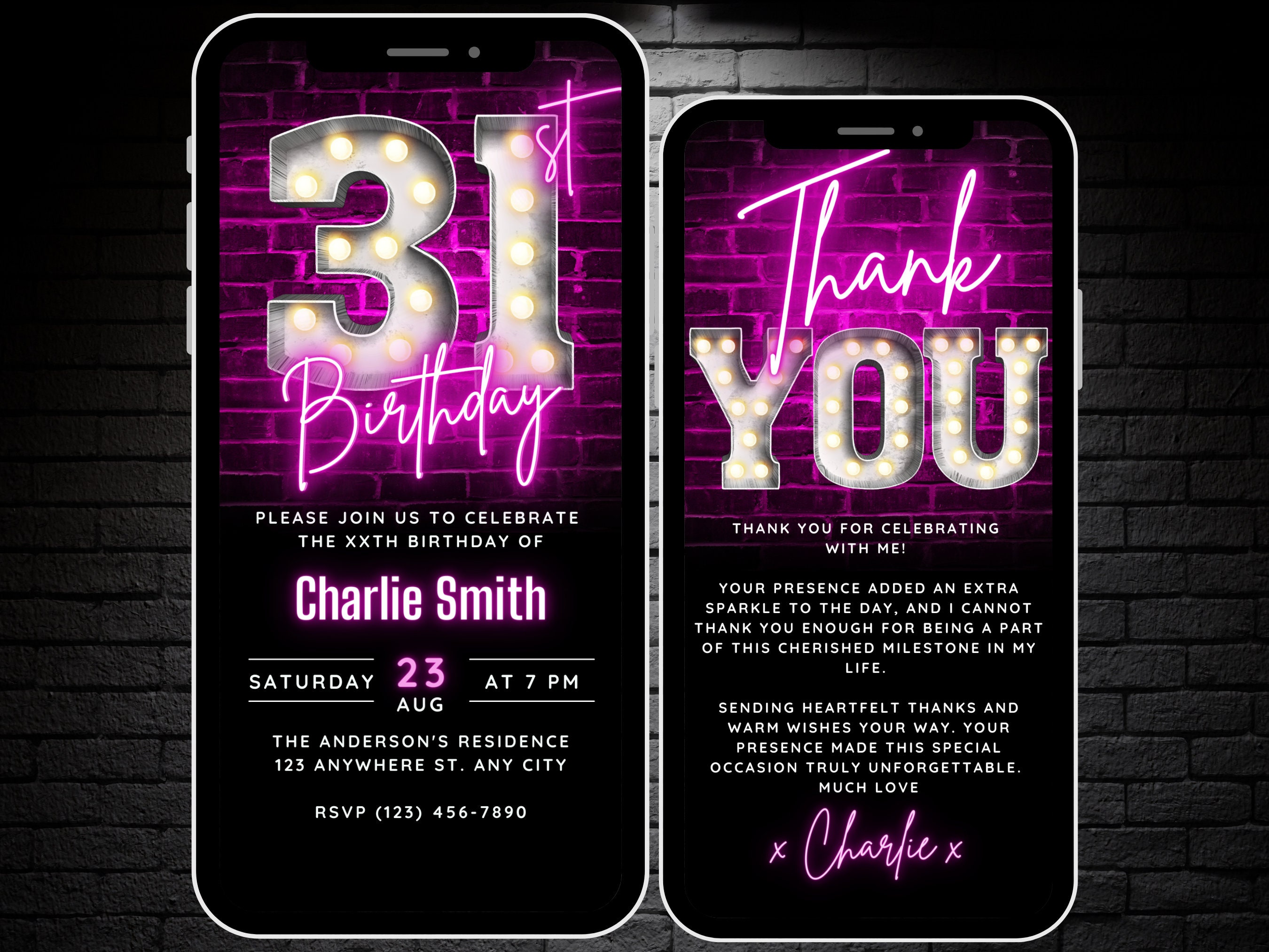 Editable 31st Birthday Invitation for Women Digital Template - Etsy