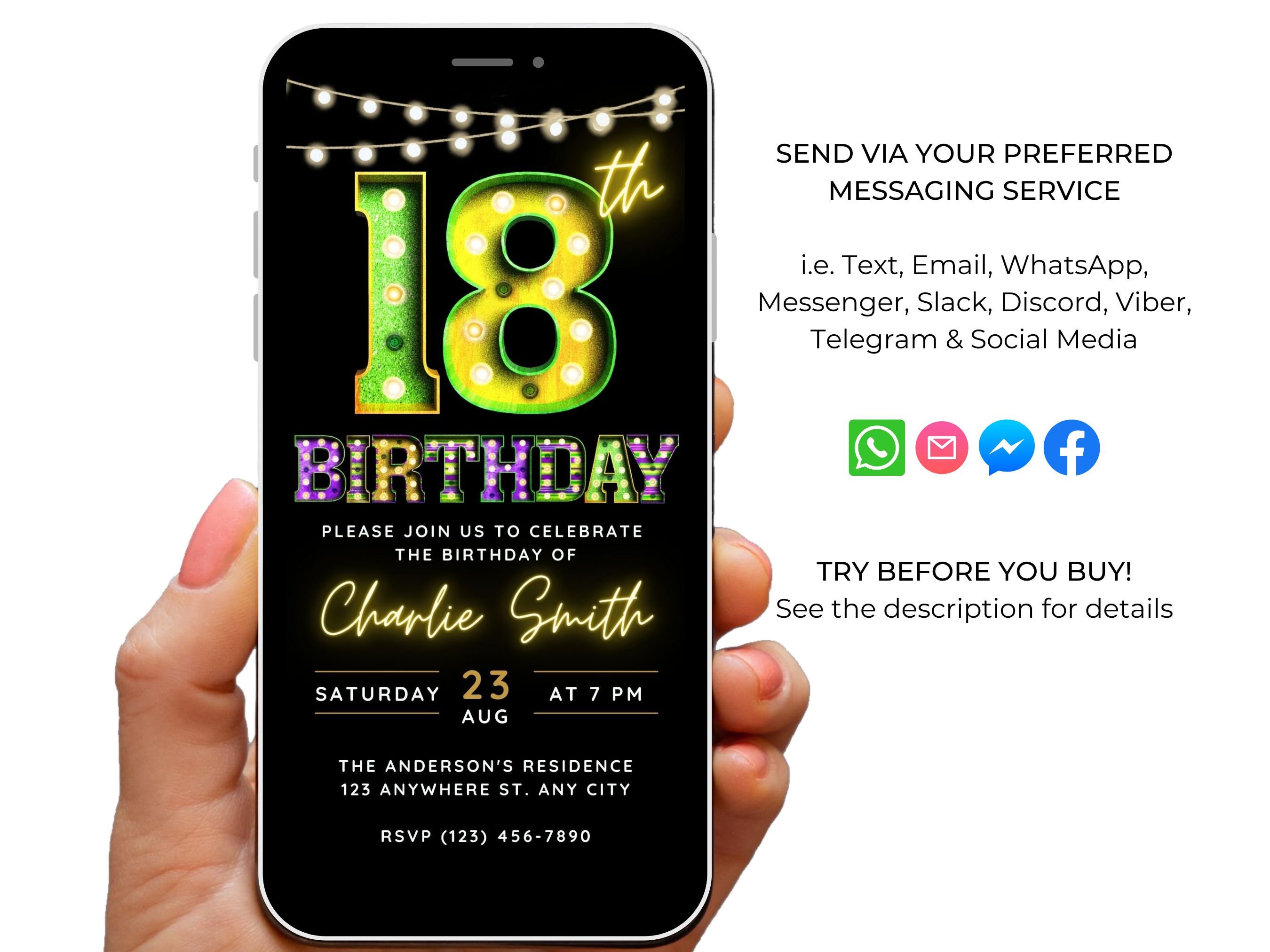 Editable 18th Birthday Invitation Template Digital Invite for Boy 18th ...