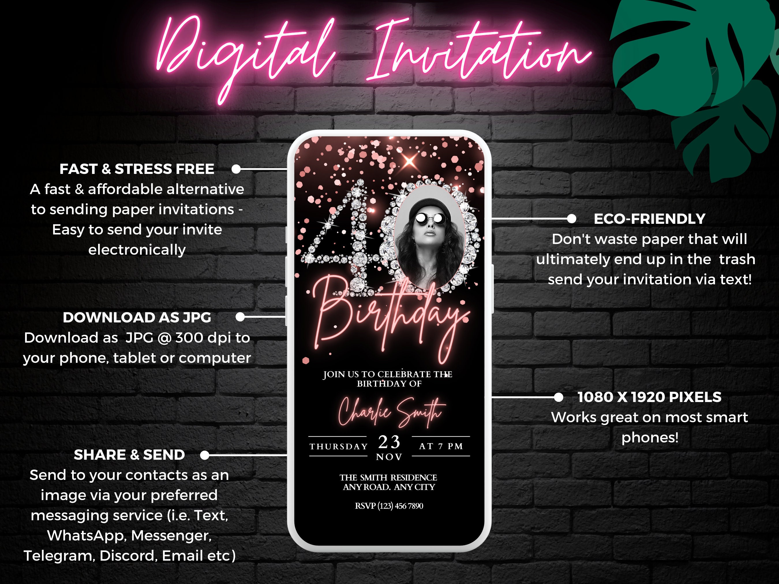 Rose Gold 40th Birthday Invite for Her 40th Bday Party - Etsy