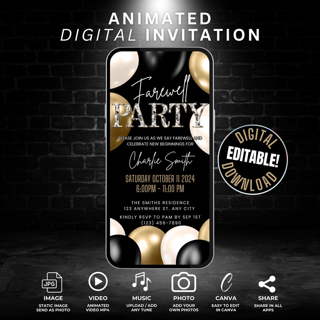 Digital Farewell Party Invitation Template, Animated Farewell Invite ...