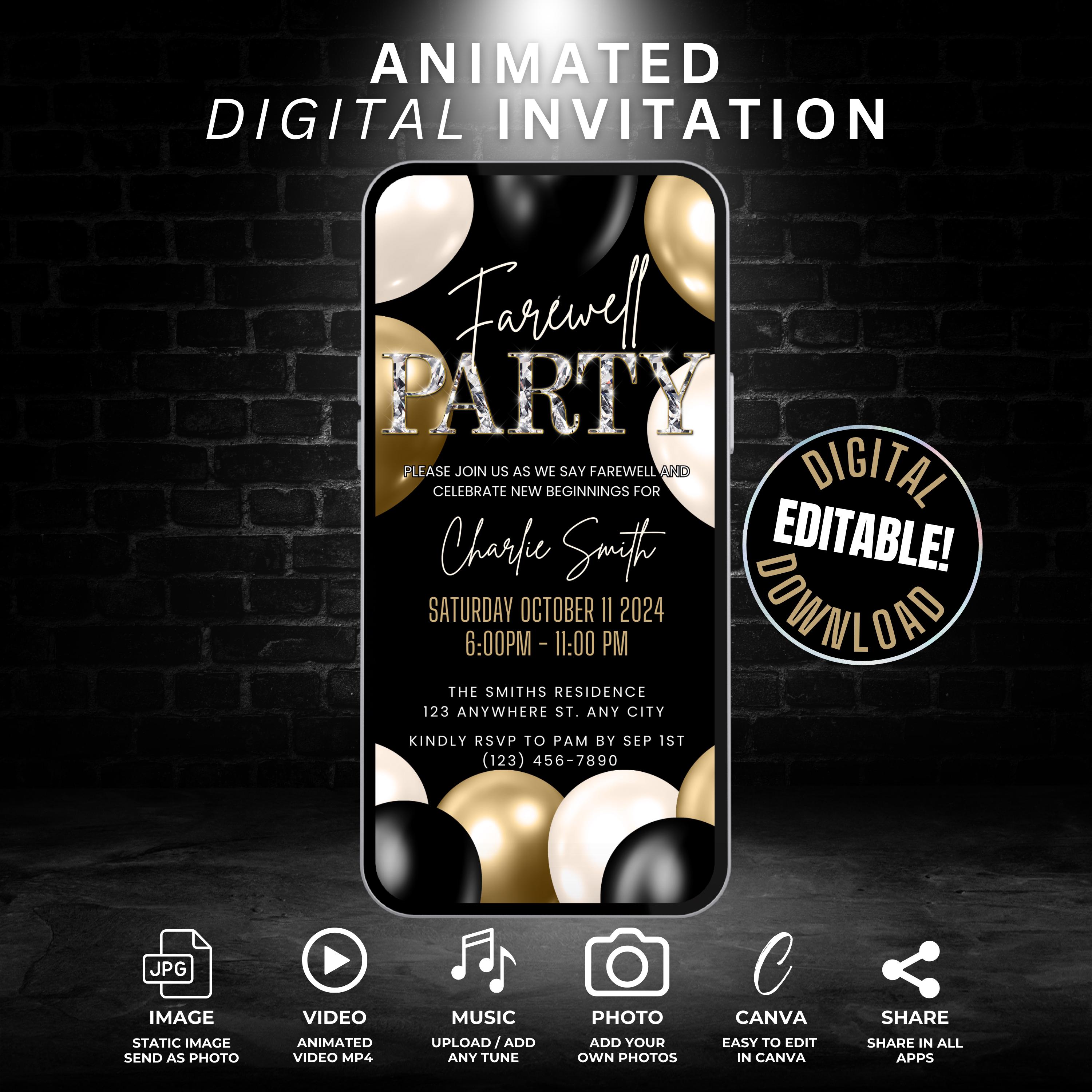 Digital Farewell Party Invitation Template, Animated Farewell Invite ...