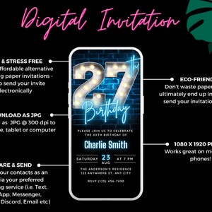 Editable 27th Birthday Invitation for Men Digital Template, Adult ...