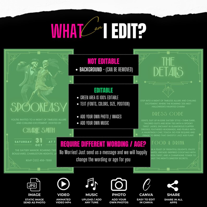 Great Gatsby Spookeasy Halloween Party Invitation Template Digital ...