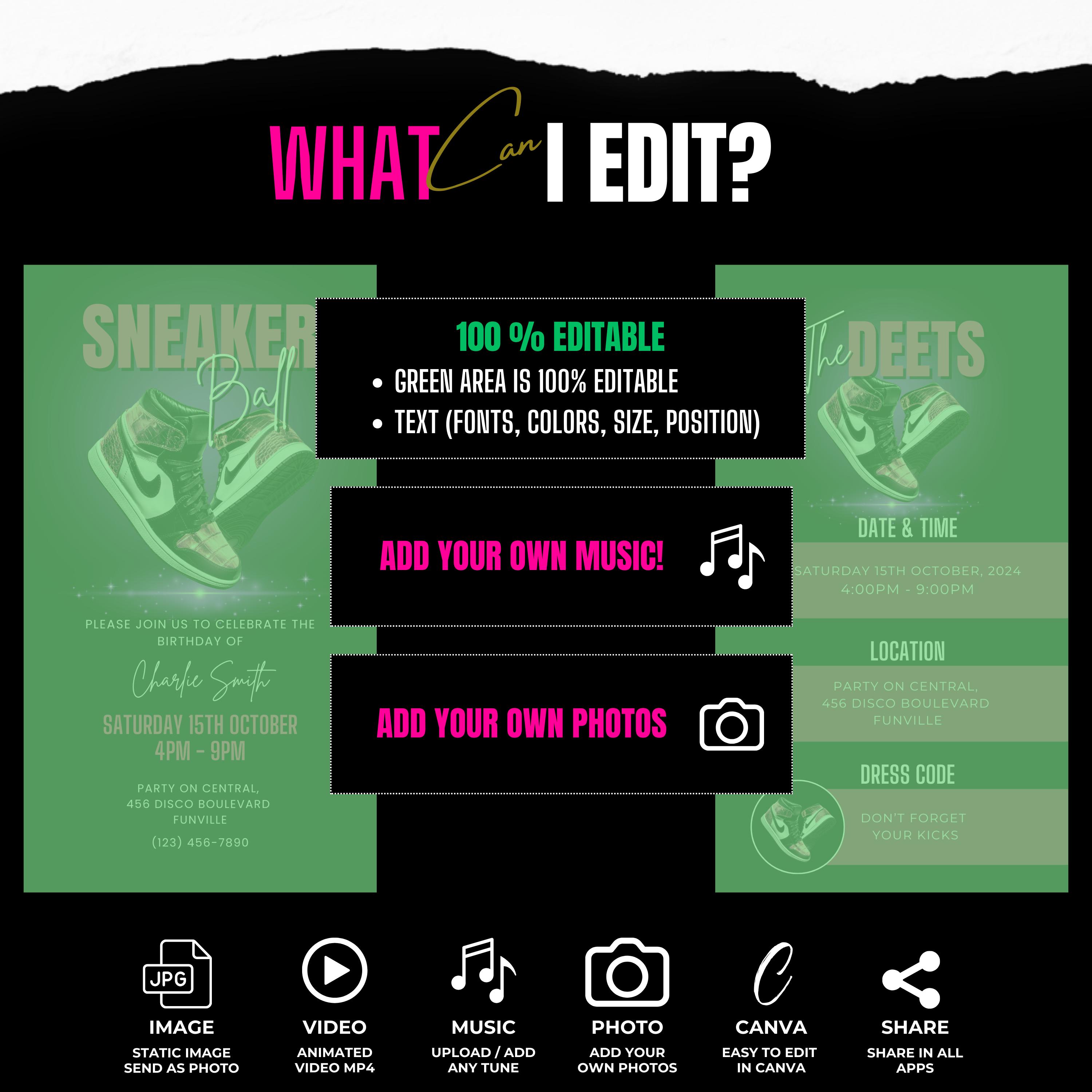 Animated Sneaker Ball Party Invitation for Phone, Self Edit Girls ...