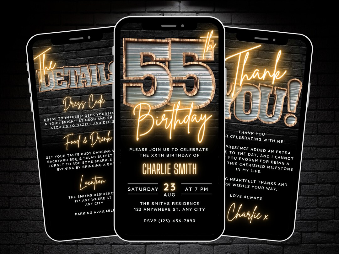 Digital 55th Birthday Invitation for Men, 55 Digital Invite Ecard ...