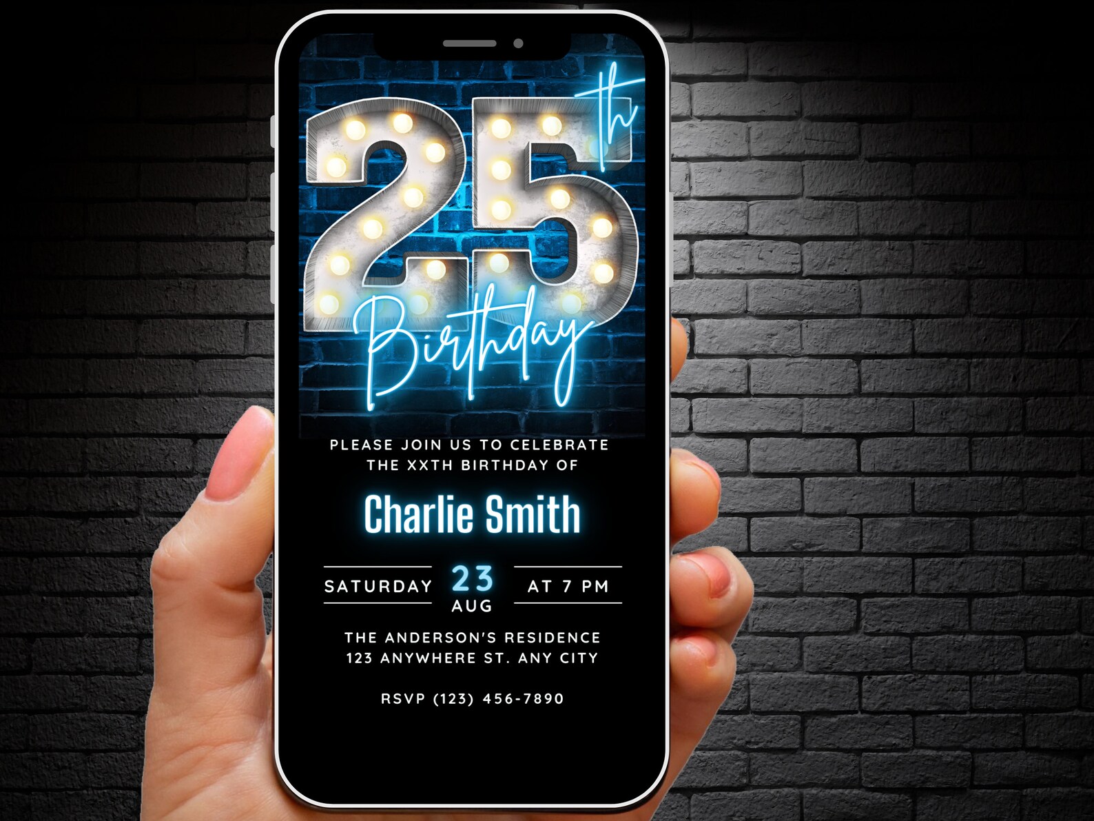 Editable 25th Birthday Invitation for Men Digital Template, Adult ...