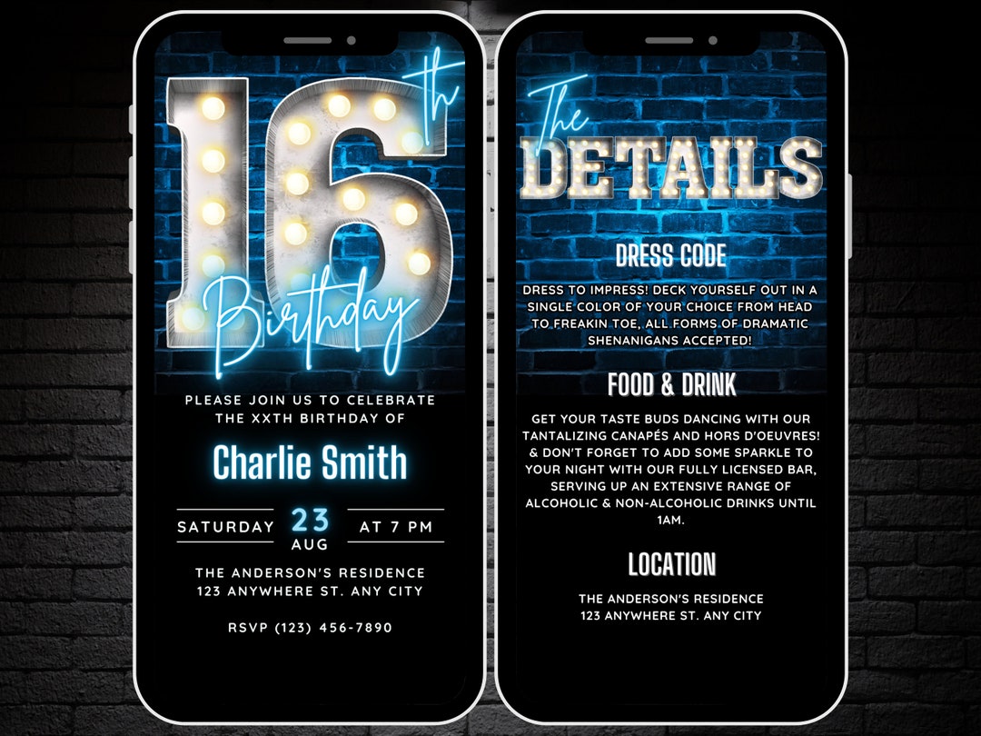 Digital 16th Birthday Invitation for Boys Girls, 16th Birthday Invite ...