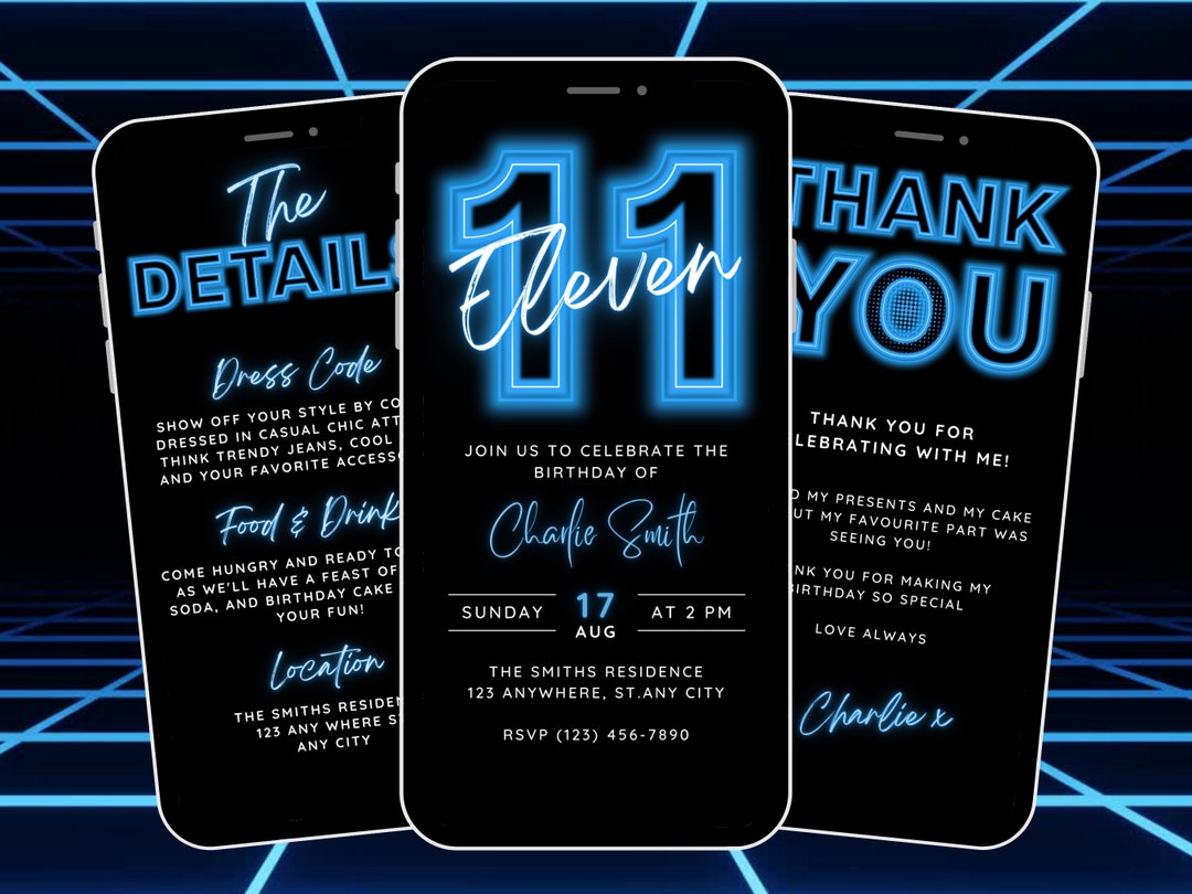 Animated 11th Birthday Invitation Template for Boys, 11th Birthday ...