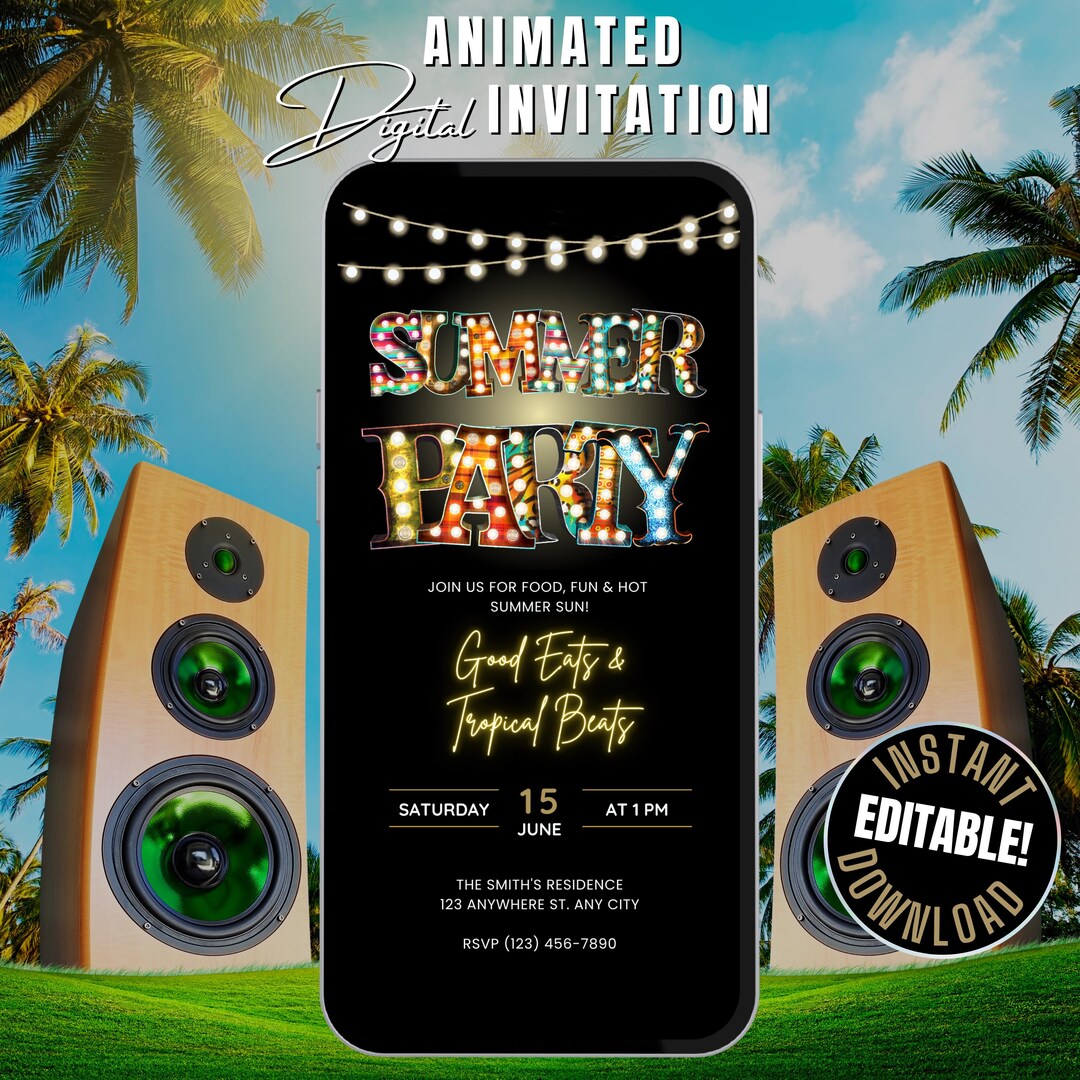 Summer Party Invite Digital Template, Editable Summer Party Invitations ...