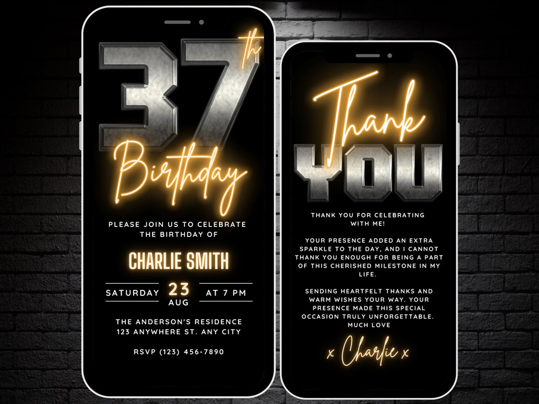 Mens 37th Birthday Invitation Template Download, 37th Birthday Invite ...