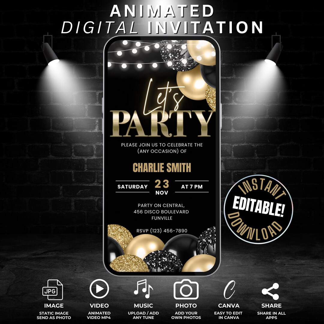 Animated Lets Party Video Invitation Template for Any Celebration ...