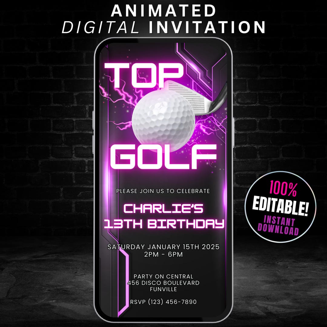 Digital Girls Top Golf Birthday Party Invite, Editable Golf Party ...