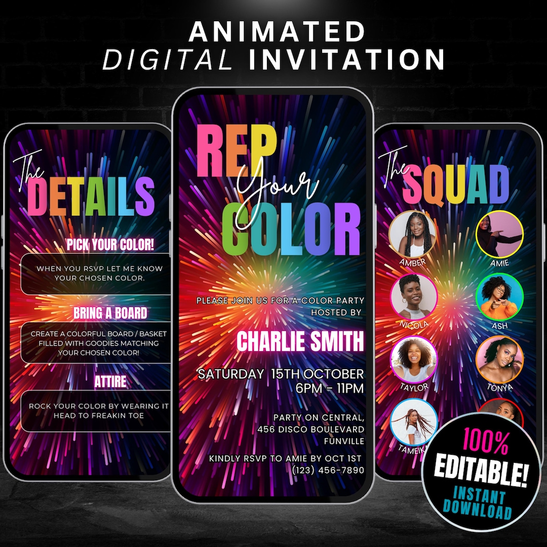 Digital Rep Your Color Party Invitation Itinerary, Editable BYOB Party ...