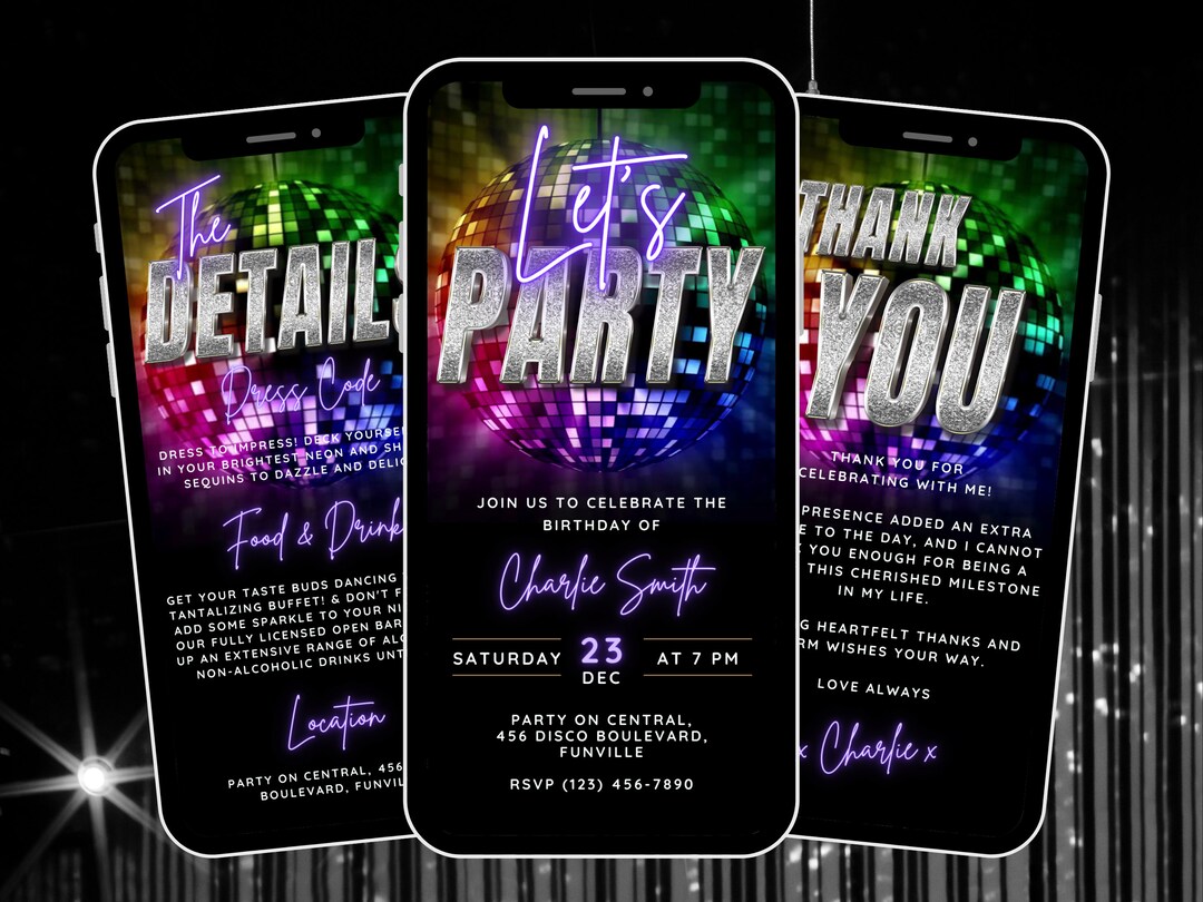 Animated Lets Party Invite Digital Invitation, Disco Diva Birthday ...