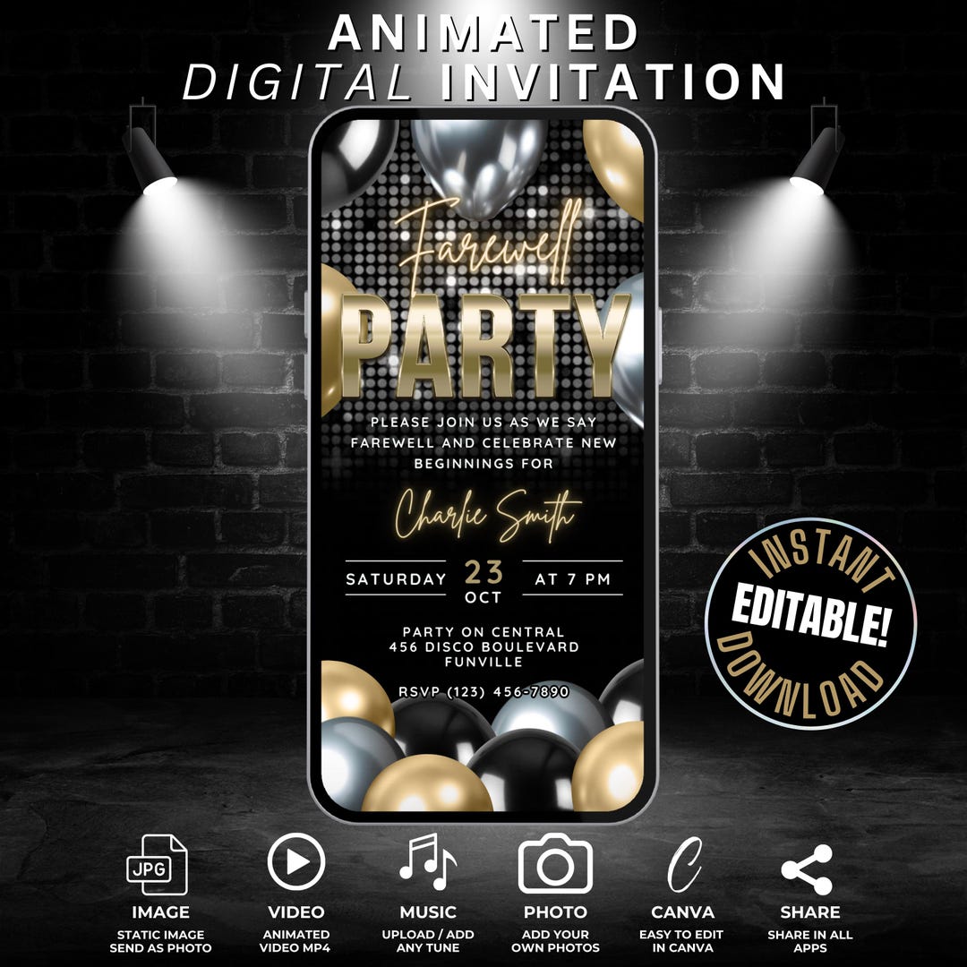 Digital Farewell Party Invitation Template, Animated Farewell Video ...