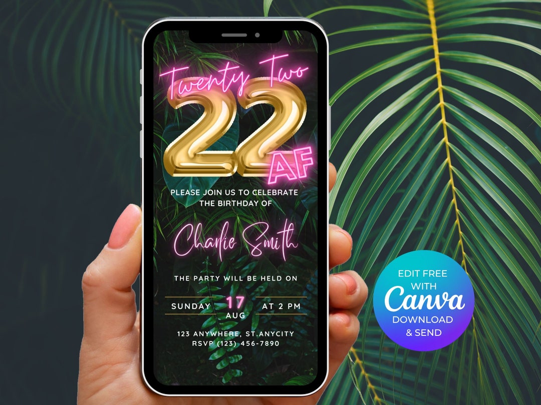 Digital 22 AF 22nd Birthday Party Invitation Template Neon - Etsy