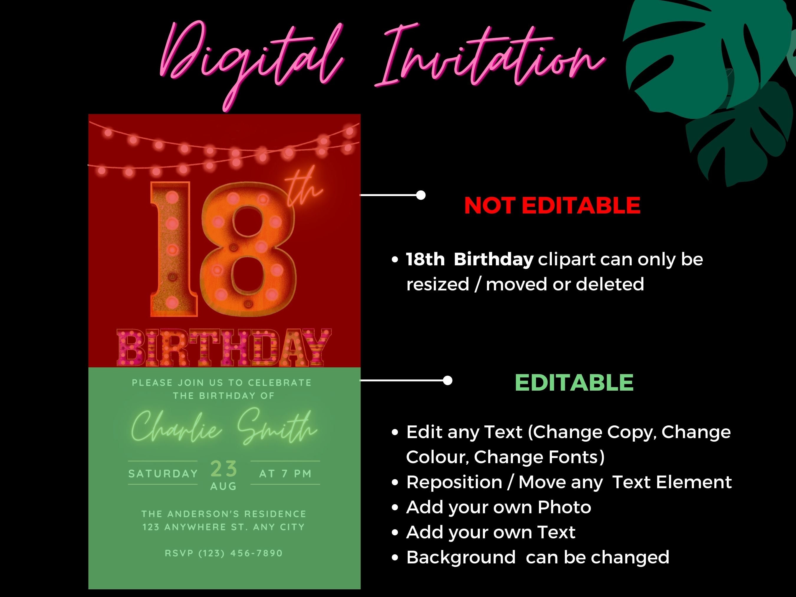 Editable 18th Birthday Invitation Template Digital Invite for Boy 18th ...