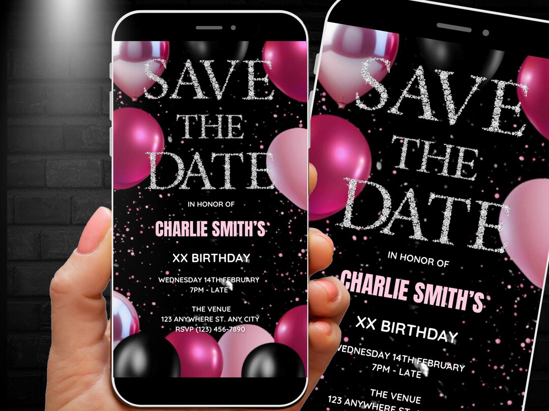 Animated Blush Save the Date Party Invitation, Adults Pink Surprise ...