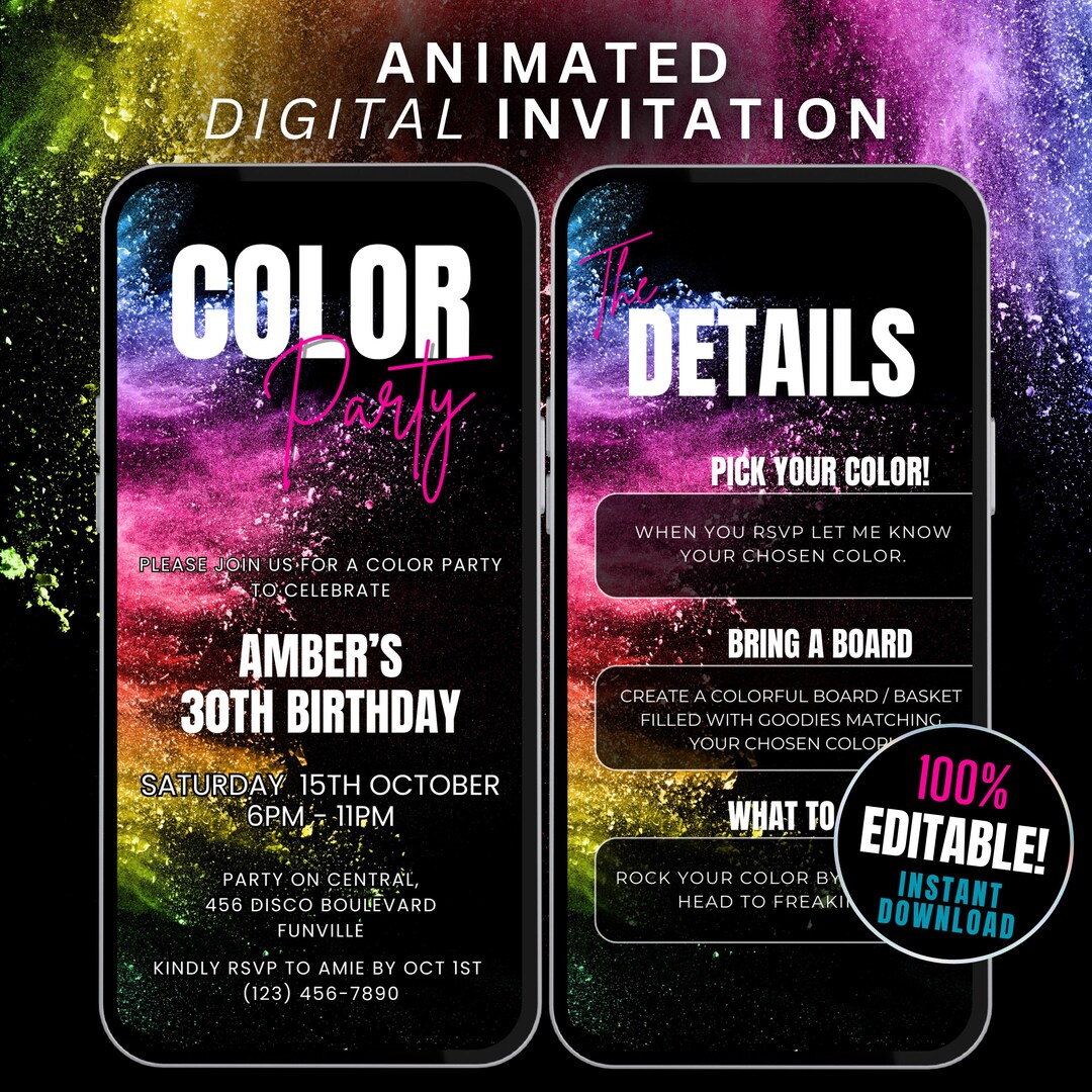 Digital Color Party Invite Template, Editable BYOB Party Invite Adult ...